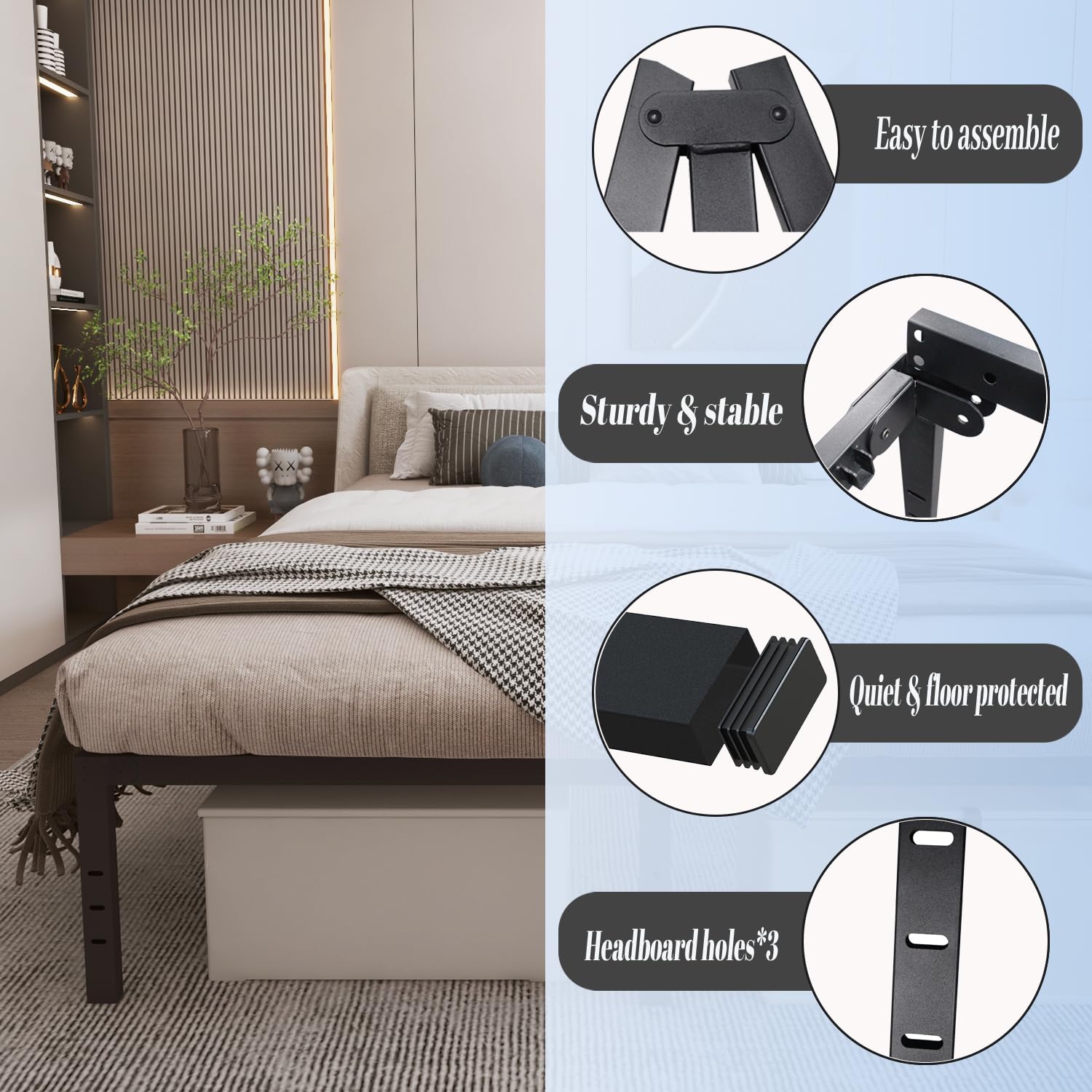 Chezisam Heavy Duty Twin Size Bed Frame 18 "High Metal Platform Bed Sturdy Steel Slat Mattress Base,with Bed Bottom Storage Space,No Box Spring Needed,Quick Installation,Non-Slip Noiseless