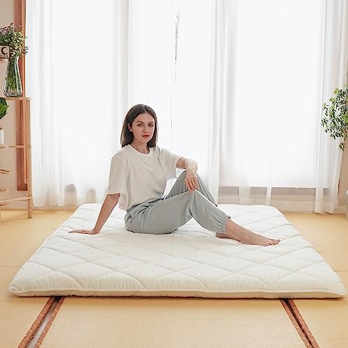 Dr.Futon Japanese Floor Futon Mattress Traditional Cotton Shikibuton Foldable Roll Up Bed Queen