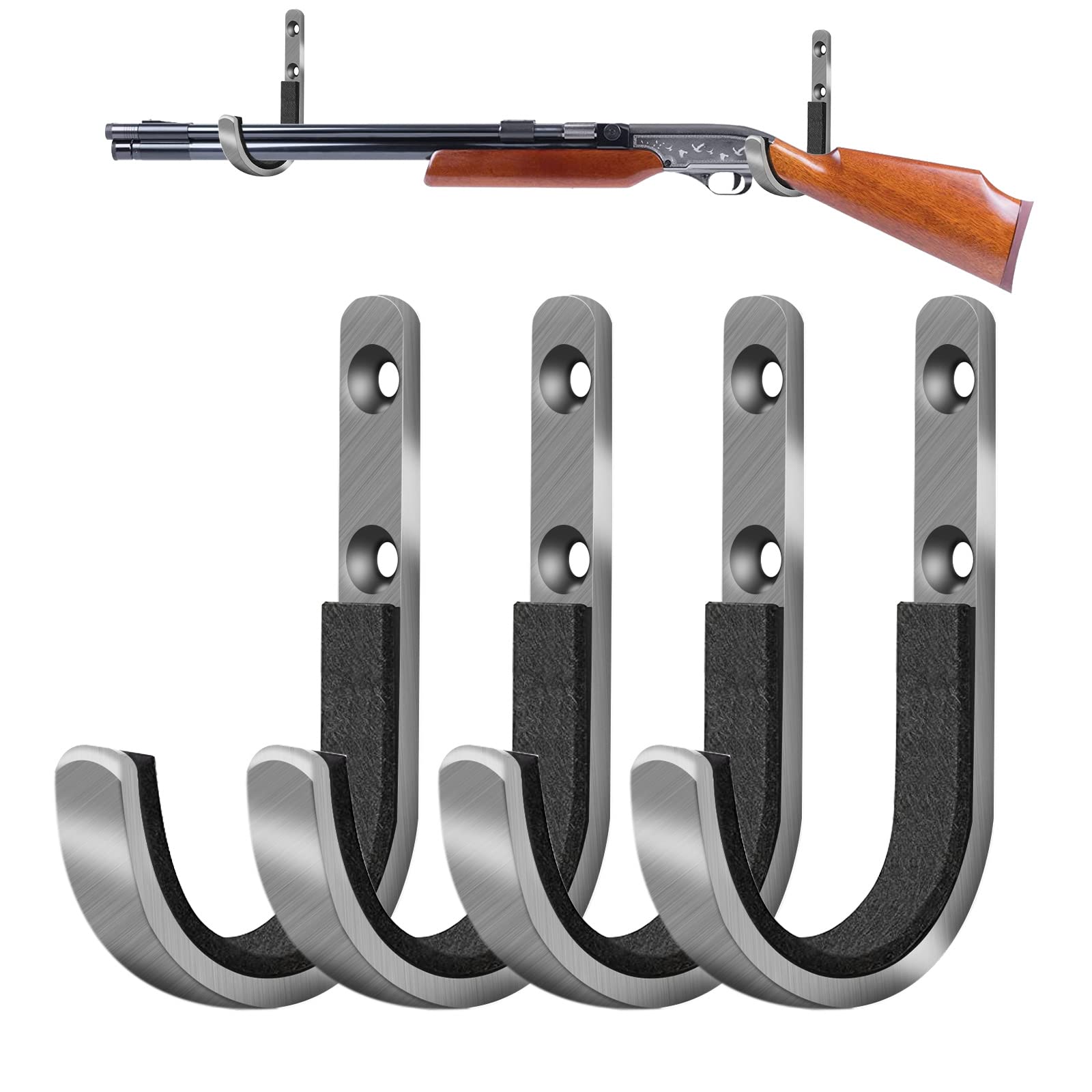PIHSSFULL Secure Gun Hooks for Wall - Heavy Duty Steel Rifle and Shotgun Rack with Soft Padding for Safe Storage and Display