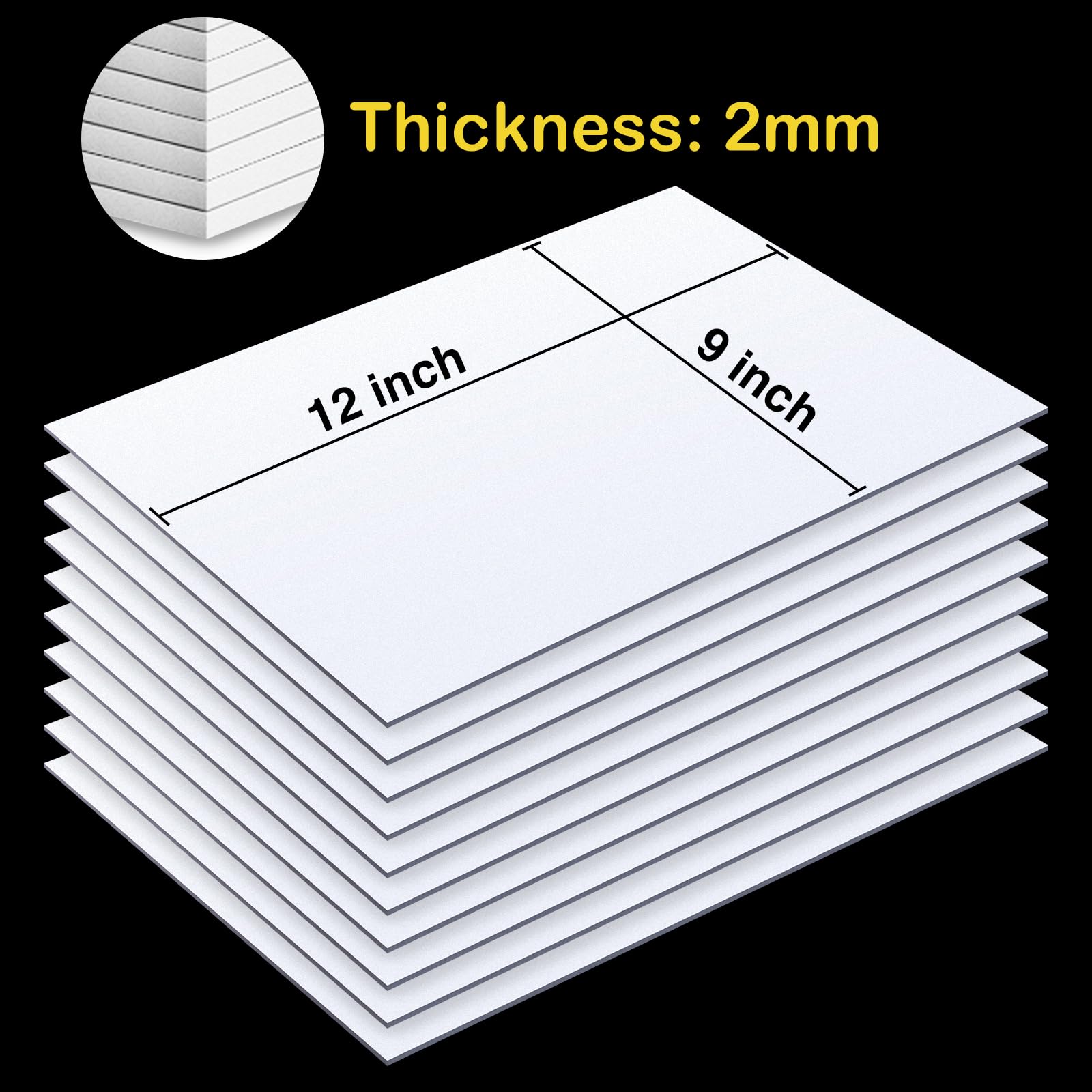 MEARCOOH Self Adhesive Foam Sheets, White 9x12 Inch 2mm Sticky Eva Foam Paper for Crafts Cardmaking Photo Frames Classroom Scrapbooking Christmas Crafts (White 10 Sheets)