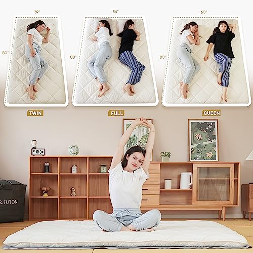 Dr.Futon Japanese Floor Futon Mattress Traditional Cotton Shikibuton Foldable Roll Up Bed Queen