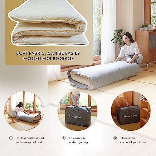 Dr.Futon Japanese Floor Futon Mattress Traditional Cotton Shikibuton Foldable Roll Up Bed Queen