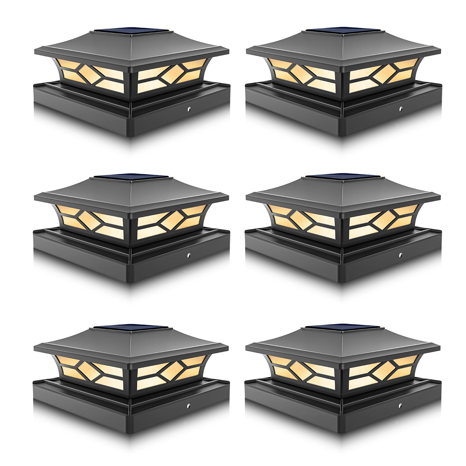 VOLISUN Solar Post Cap Lights Outdoor,Deck Fence Post Cap Lights Solar Powered 6Pack for 4x4/6x6 Wooden/Vinyl,Waterproof Warm/Cool Lighting Black Solar Outdoor LED Post Light for Garden/Patio