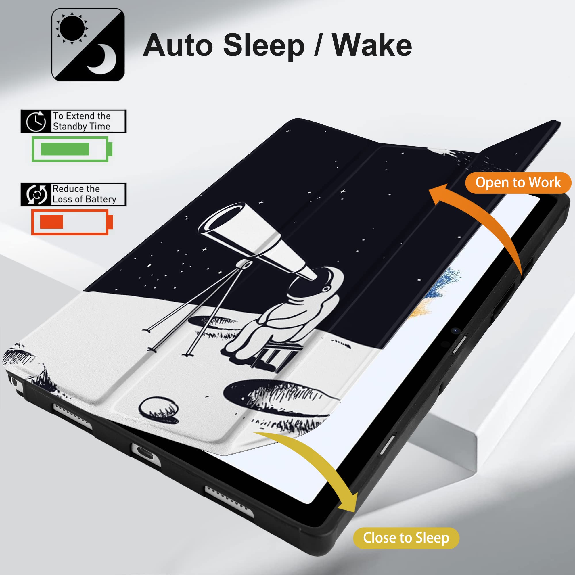 DONGKE Case for Samsung Galaxy Tab A8 10.5 Inch 2022 (SM-X200/X205/X207), Trifold Stand Cover with Auto Wake/Sleep + Soft TPU Protective Stand Back Cover for Galaxy Tab A8 10.5", Spaceman