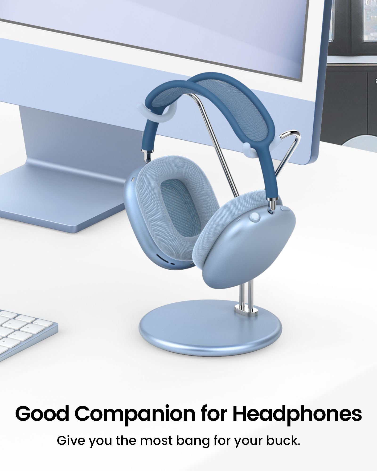 SODI Headphone Stand for AirPods Max - Desktop Headset Stand, Aluminum Anti-Slip Base Headphone Holder and Dock with Silicone Pad for Apple AirPods Max, Headphone Accessories for Desk, Blue