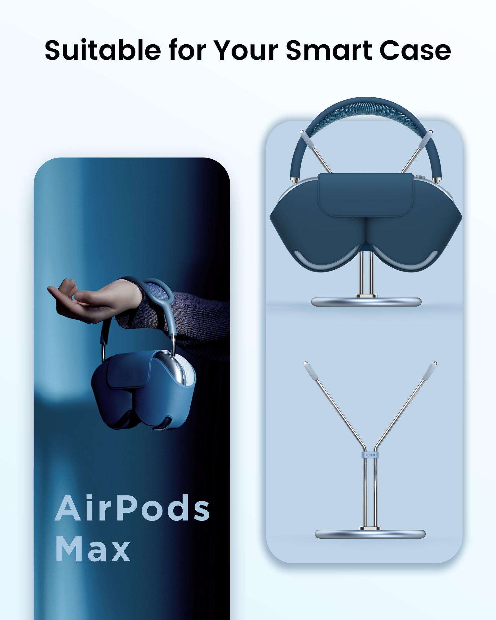 SODI Headphone Stand for AirPods Max - Desktop Headset Stand, Aluminum Anti-Slip Base Headphone Holder and Dock with Silicone Pad for Apple AirPods Max, Headphone Accessories for Desk, Blue