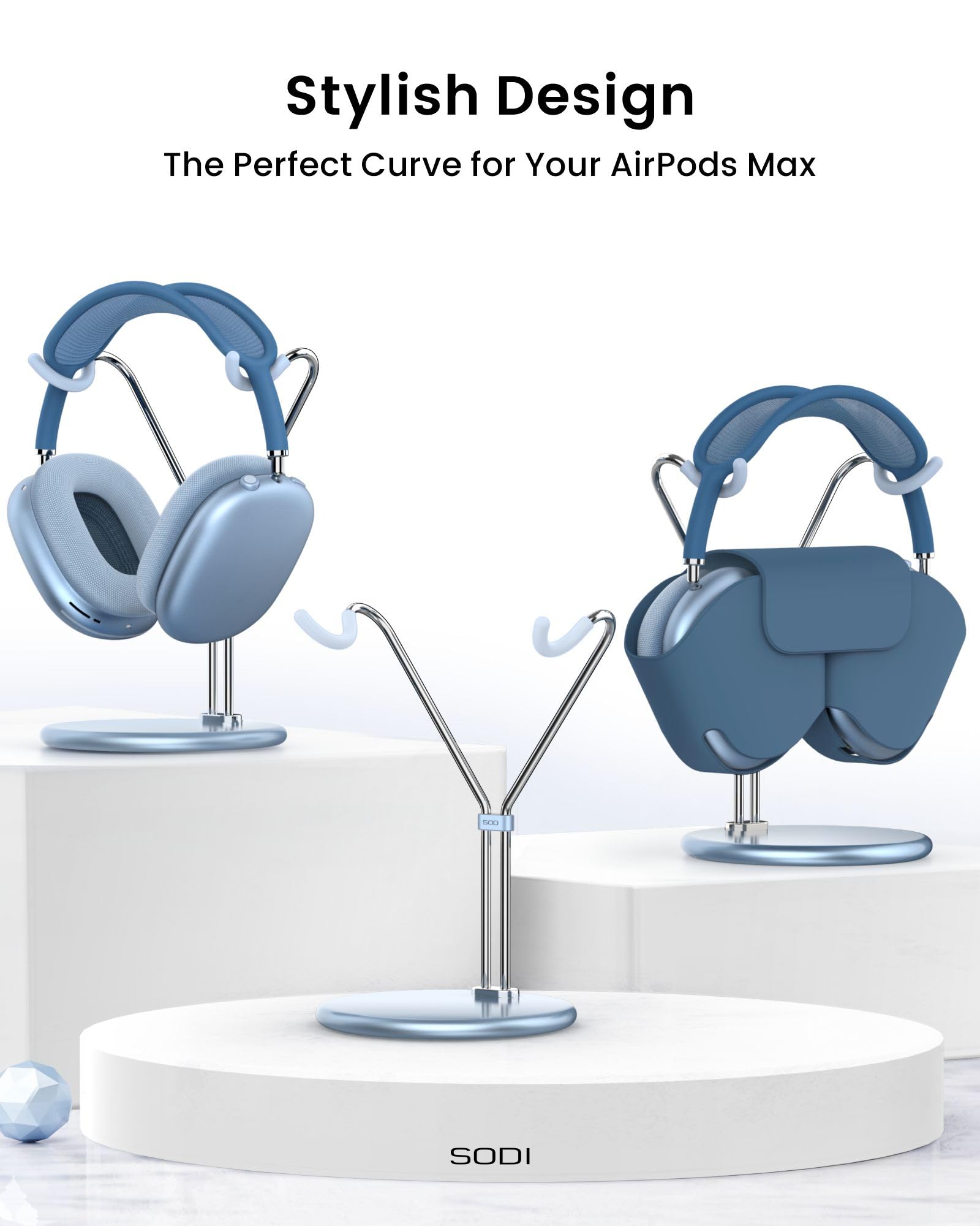 SODI Headphone Stand for AirPods Max - Desktop Headset Stand, Aluminum Anti-Slip Base Headphone Holder and Dock with Silicone Pad for Apple AirPods Max, Headphone Accessories for Desk, Blue