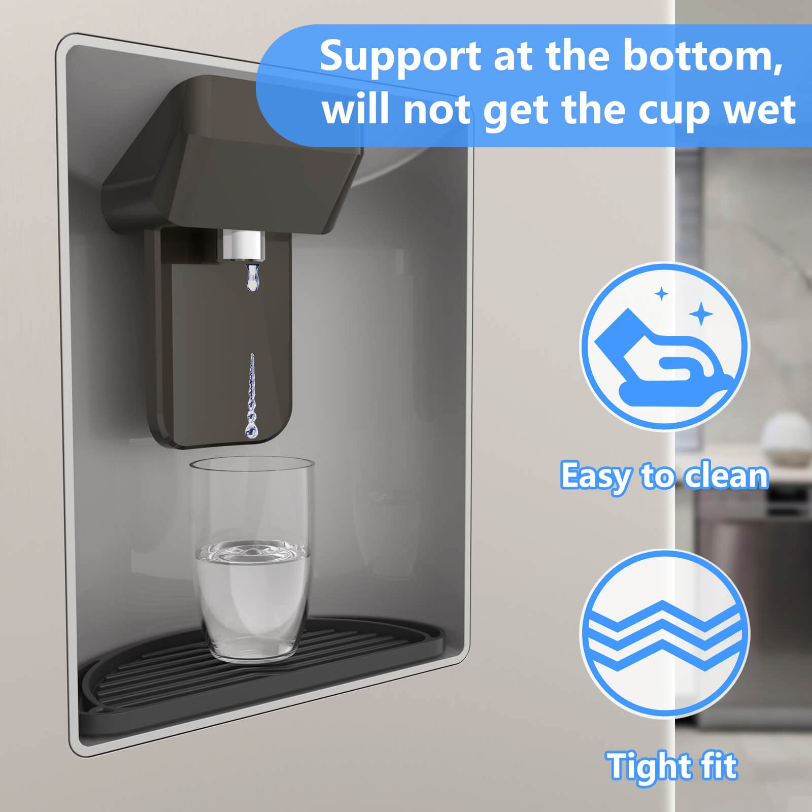 Refrigerator Drip Catcher Tray .JIUBAR Non-slip Cuttable fridge water Dispenser Drip Tray,Silicone refrigerator Water Drip Catcher for GE, Samung Fridge Drip Tray (SemiCircular-Black)