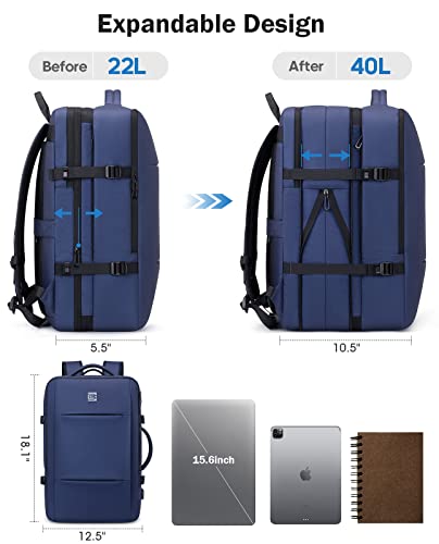 Bagsure Carry On Backpack, 40L Flight Approved Travel Backpack for Men Women, Expandable Water-resistant 17Inch Laptop Backpack, Casual Daypack Luggage Suitcase Backpack for Business Weekend Hiking