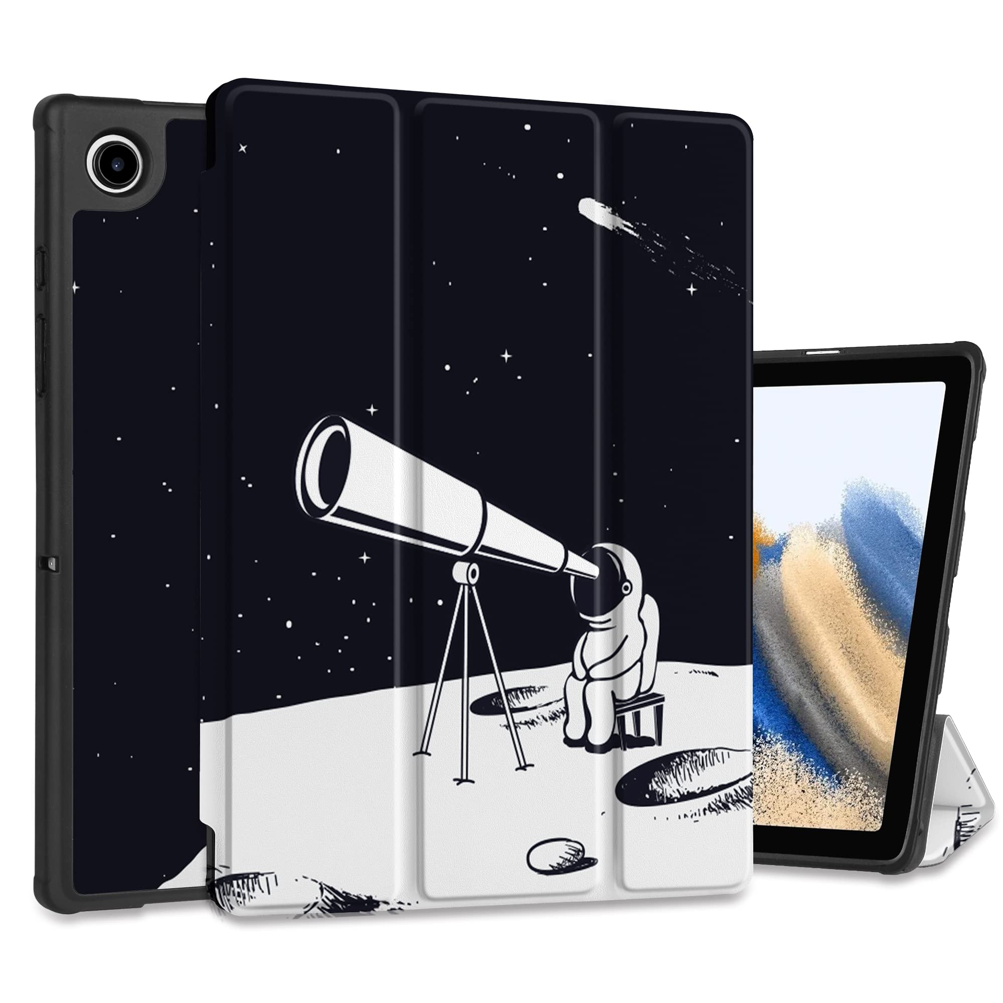 DONGKE Case for Samsung Galaxy Tab A8 10.5 Inch 2022 (SM-X200/X205/X207), Trifold Stand Cover with Auto Wake/Sleep + Soft TPU Protective Stand Back Cover for Galaxy Tab A8 10.5", Spaceman
