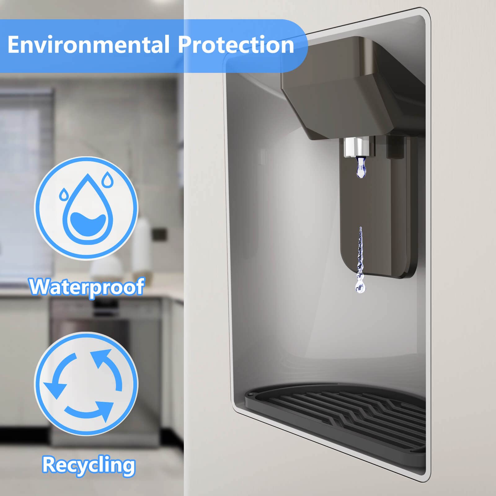 Refrigerator Drip Catcher Tray .JIUBAR Non-slip Cuttable fridge water Dispenser Drip Tray,Silicone refrigerator Water Drip Catcher for GE, Samung Fridge Drip Tray (SemiCircular-Black)