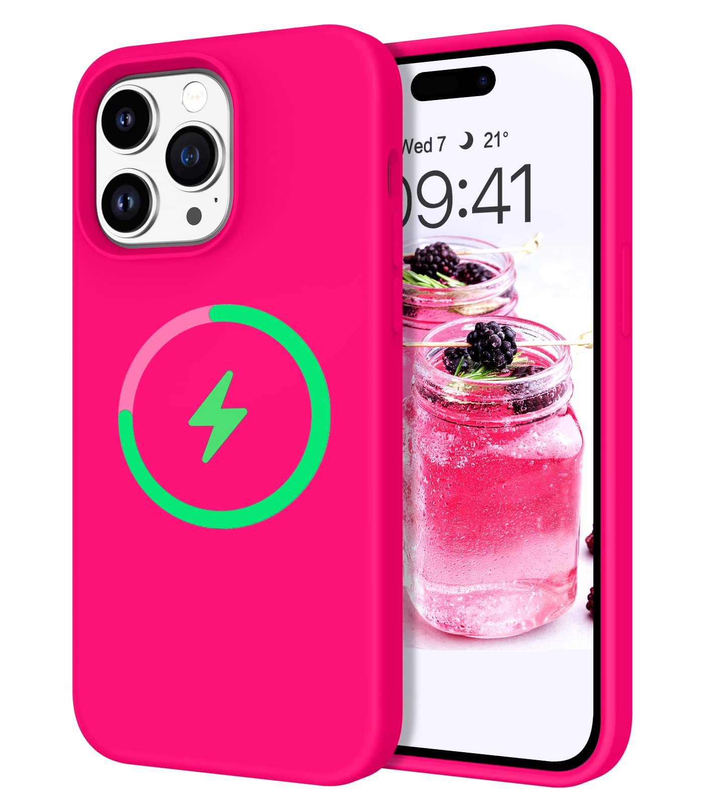 BENTOBEN Compatible with Magsafe for iPhone 14 Pro Max Silicone Case, Liquid Silicone Gel Rubber Bumper Microfiber Shockproof Magnetic Protective Phone Cover for iPhone 14 Pro Max 6.7", Hot Pink