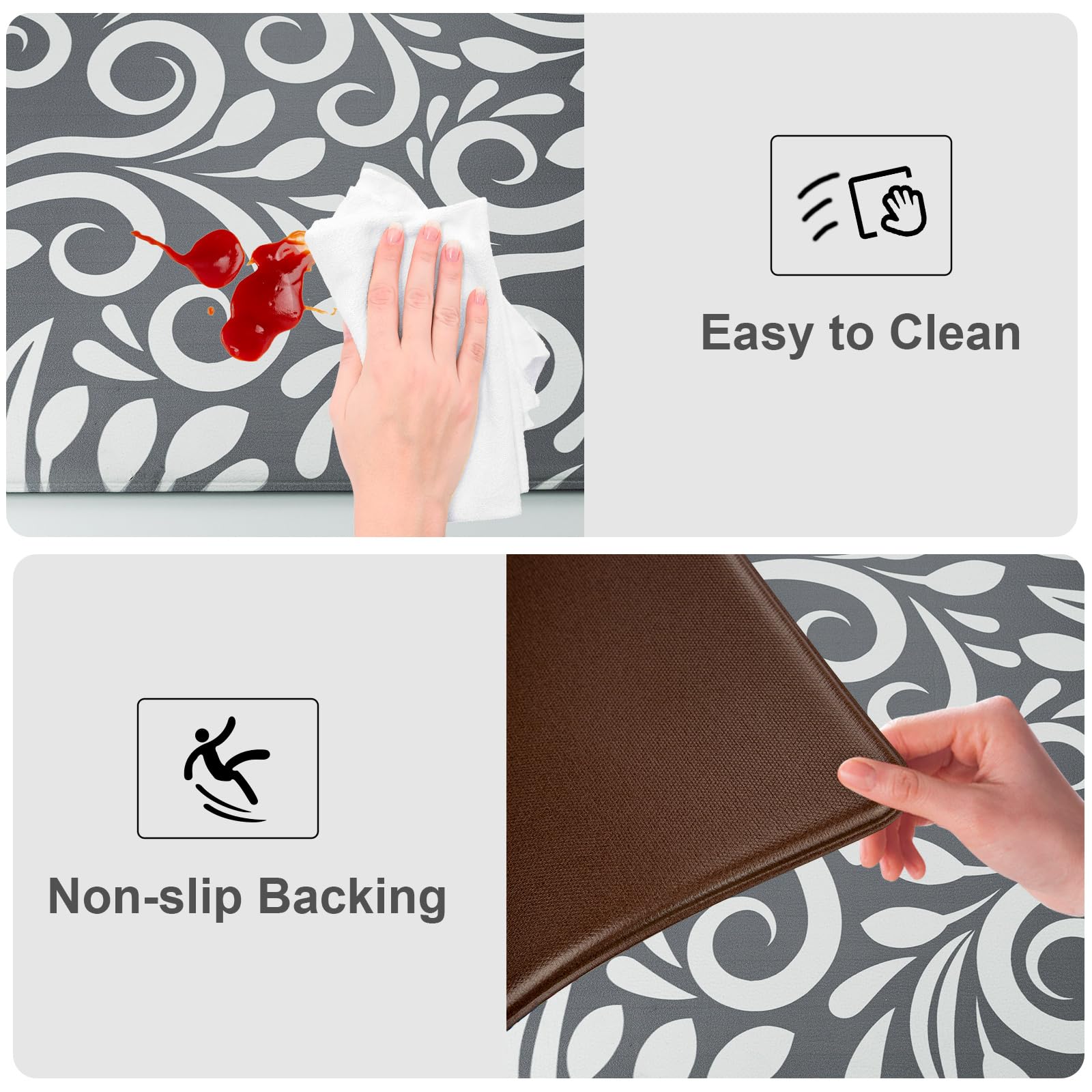 Wiabsi Anti Fatigue Kitchen Mats for Floor 2 Piece Set, [ 0.47'' Thick Heavy Duty] Cushioned Kitchen Rug Set, Waterproof Non-Slip Standing Kitchen Mat Runner Rugs for Desk Sink Laundry -Leaves