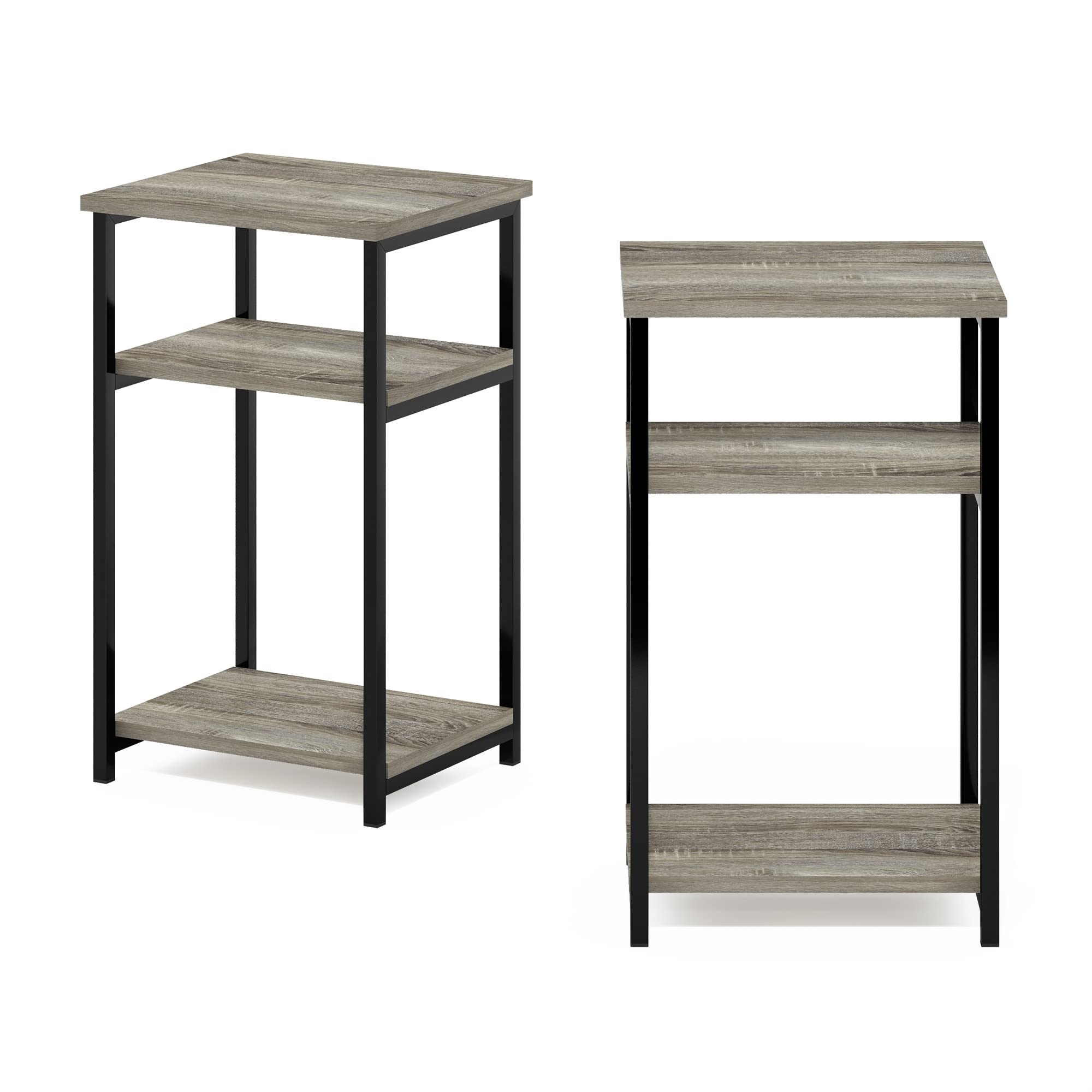 Furinno Just 3-Tier Metal Frame End Table with Storage Shelves, 2-Pack, French Oak