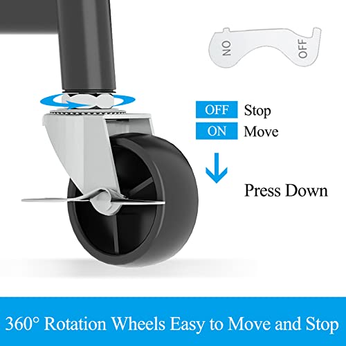 Wisdom Star 3 Tier Utility Rolling Cart, Heavy-Duty Mesh Storage Cart with Locking Wheels, Metal Mobile Trolley Cart for Home, Kitchen, Bathroom, Office,Black