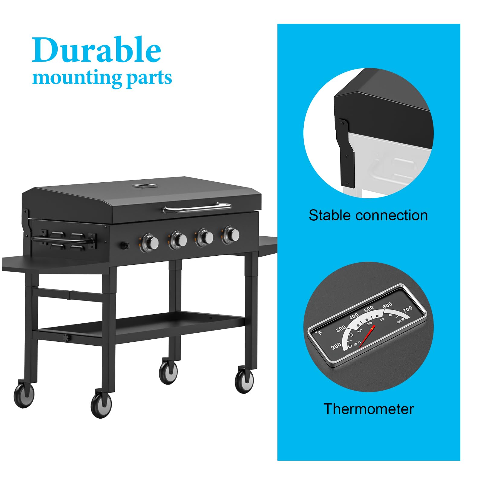 Outspark Hinged Lid for Blackstone 36 Inch Griddle Hard Cover Hood for Blackstone 1554 1818 1825 1836 1863 36'' Griddle with Grill Cover and Temperature Gauge Black