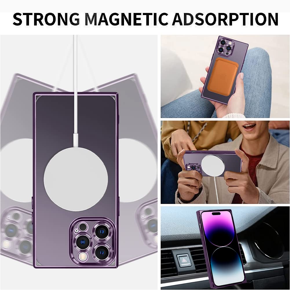 LSL Case for iPhone 14 Pro Max [Compatible with MagSafe] Soft TPU Bumper Anti-Drop Anti-Scratch Shockproof Protective Slim Luxury Plating Clear Magnetic Cover for Women Girls Men - Dark Purple