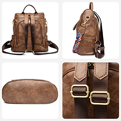 ZOCILOR Backpack Purse for Women, Stylish Leather Design, Large Capacity Travel & College Shoulder Bag, Anti-Theft Feature with Rear Zipper Opening (Camel)