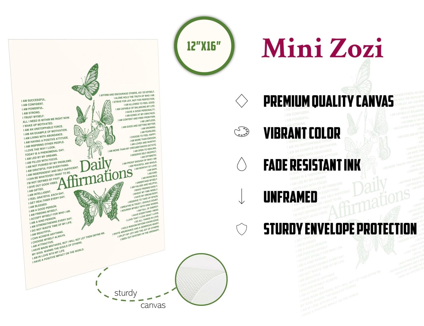 MINI ZOZI 12X16 Sage Green Y2K Butterfly Wall Art Canvas - Retro Indie Bedroom Decor