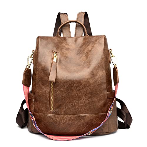 ZOCILOR Backpack Purse for Women, Stylish Leather Design, Large Capacity Travel & College Shoulder Bag, Anti-Theft Feature with Rear Zipper Opening (Camel)
