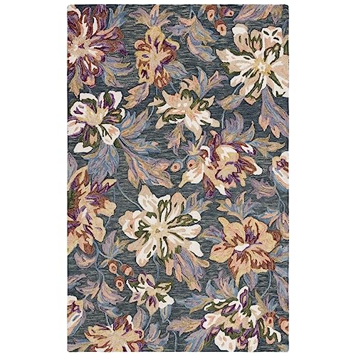 SAFAVIEH Blossom Collection Area Rug - 8' x 10', Grey & Violet, Handmade French Country Floral Wool, Ideal for High Traffic Areas in Living Room, Bedroom (BLM467F)