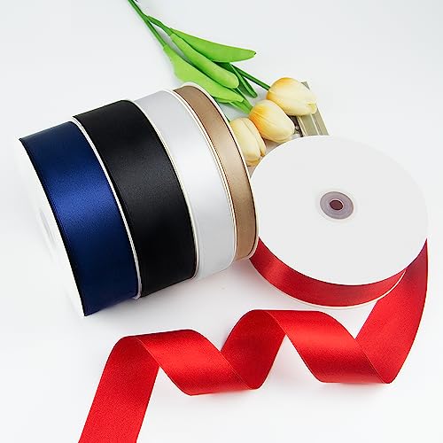 Quhora 5/8" x 100 Yards Satin Ribbon - Deep Blue Silk Ribbon with Spool - Ideal for Gift Wrapping, Floral Bouquets, Crafts, Wedding Party Decorations, Christmas and Sewing Projects