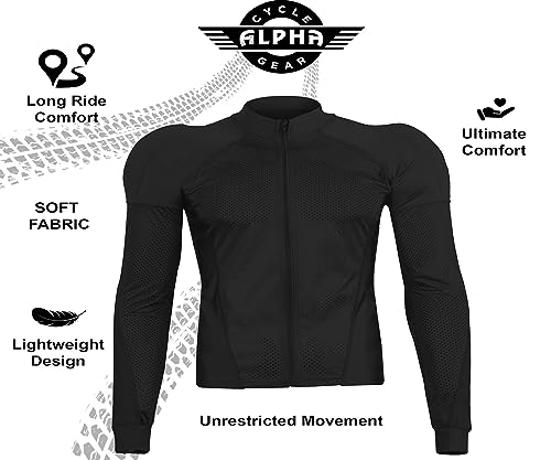 ALPHA CYCLE GEAR Motorcycle Shirt Armor Mesh Moto Riding Armour Jacket for Men and Women (as1, alpha, l, regular, regular, Black)