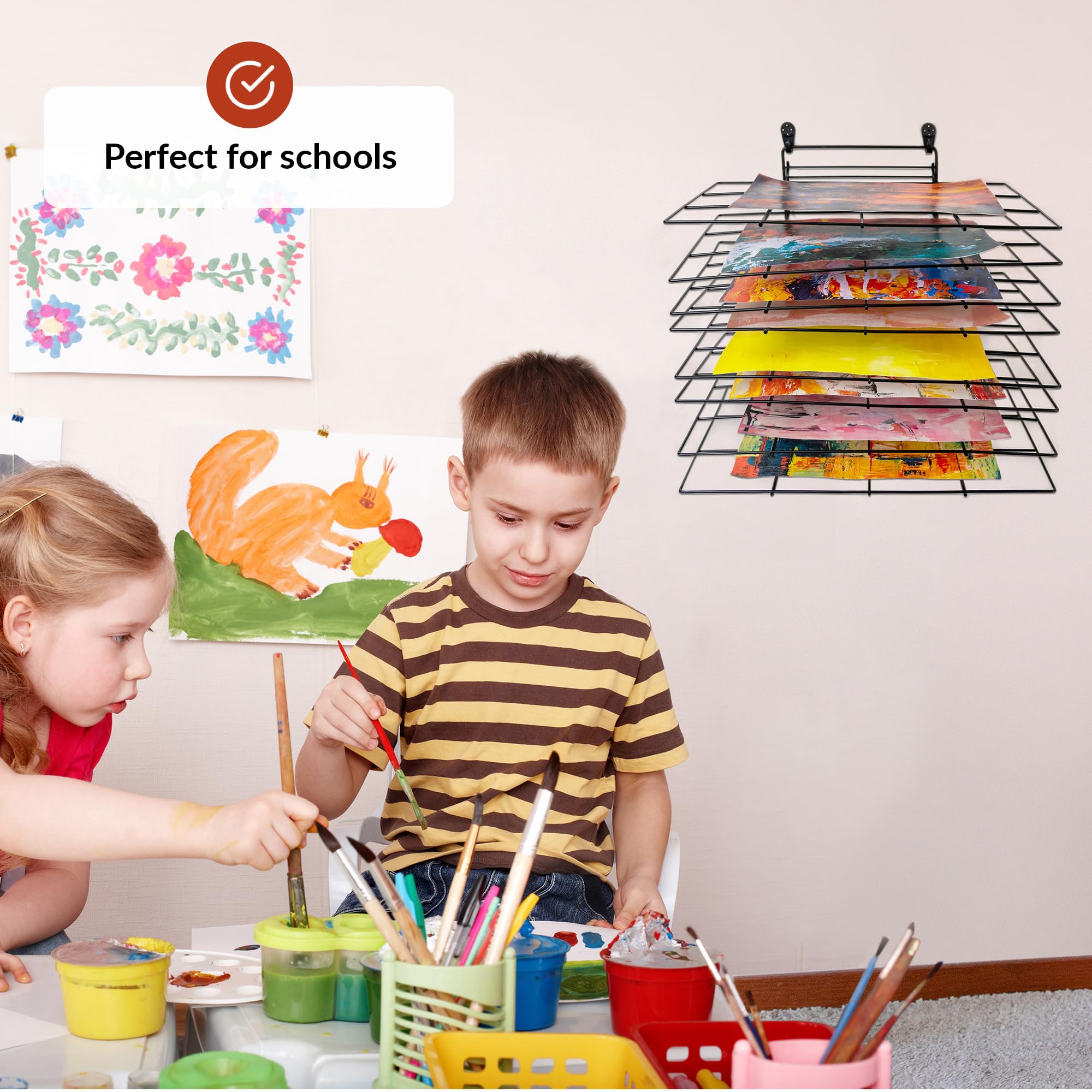 Art Drying Rack Hanging for Classroom | Small Hangable Paint Drying Rack | 8 Removable Shelves | Canvas Rack Art Storage | Painting Drying Rack with Hooks | Stack Rack for Painting, Drawings, And More