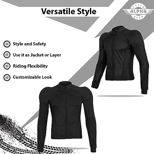 ALPHA CYCLE GEAR Motorcycle Shirt Armor Mesh Moto Riding Armour Jacket for Men and Women (as1, alpha, l, regular, regular, Black)