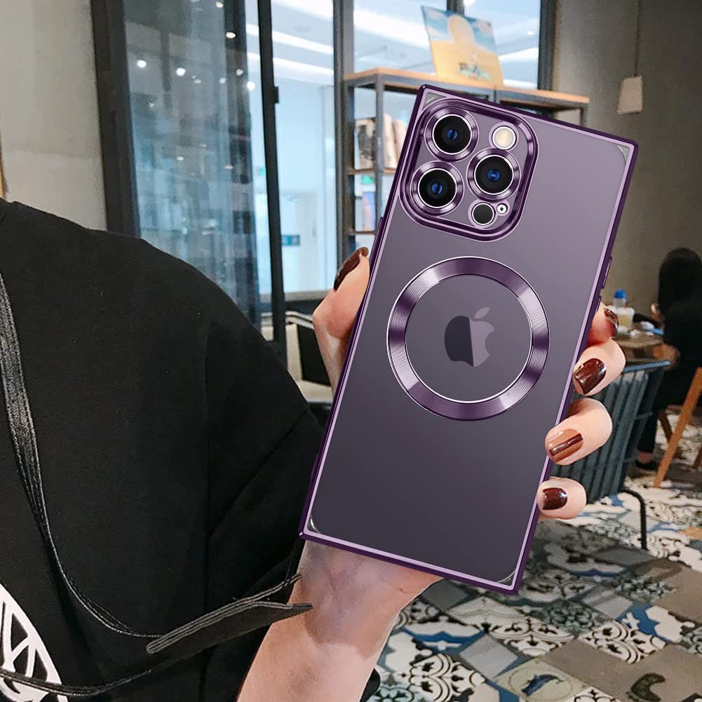 LSL Case for iPhone 14 Pro Max [Compatible with MagSafe] Soft TPU Bumper Anti-Drop Anti-Scratch Shockproof Protective Slim Luxury Plating Clear Magnetic Cover for Women Girls Men - Dark Purple