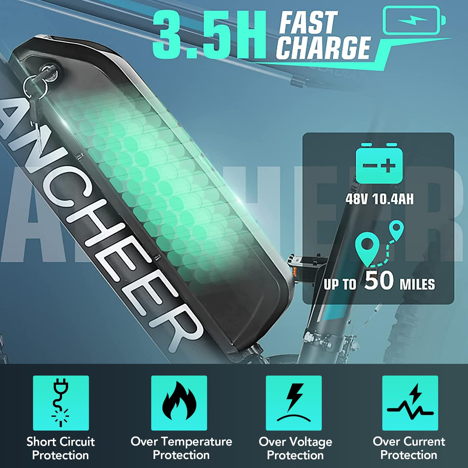 ANCHEER Electric Bike for Adults, 500W EBike, 500WH E Bike, 3.5H Fast Charge, 21-Speed Gears Bikes, 26 * 2.1'' Mountain Digital Display, Cruise Control, Ebikes, Blue