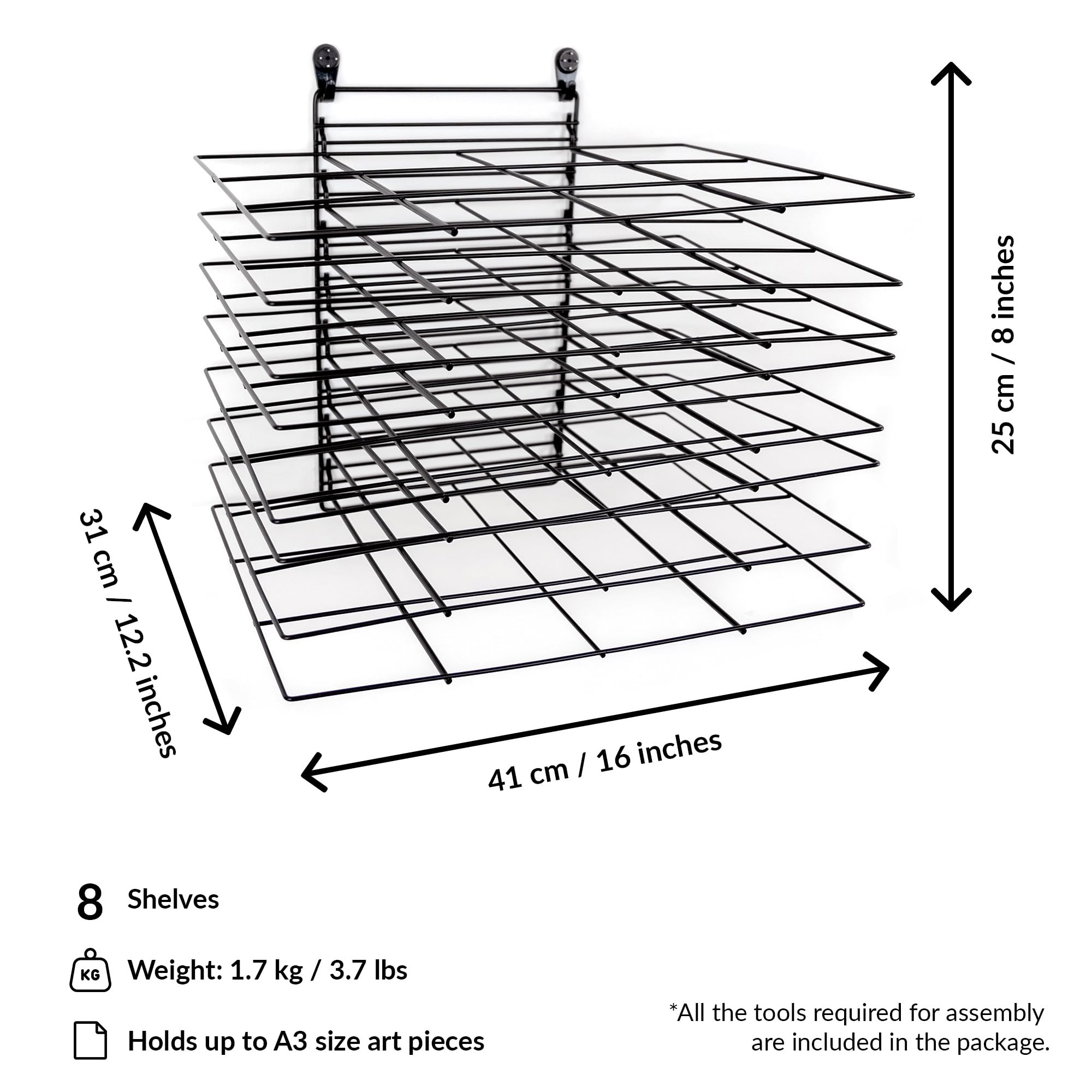 Art Drying Rack Hanging for Classroom | Small Hangable Paint Drying Rack | 8 Removable Shelves | Canvas Rack Art Storage | Painting Drying Rack with Hooks | Stack Rack for Painting, Drawings, And More