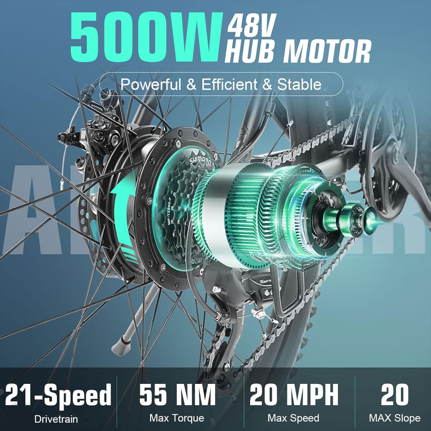 ANCHEER Electric Bike for Adults, 500W EBike, 500WH E Bike, 3.5H Fast Charge, 21-Speed Gears Bikes, 26 * 2.1'' Mountain Digital Display, Cruise Control, Ebikes, Blue