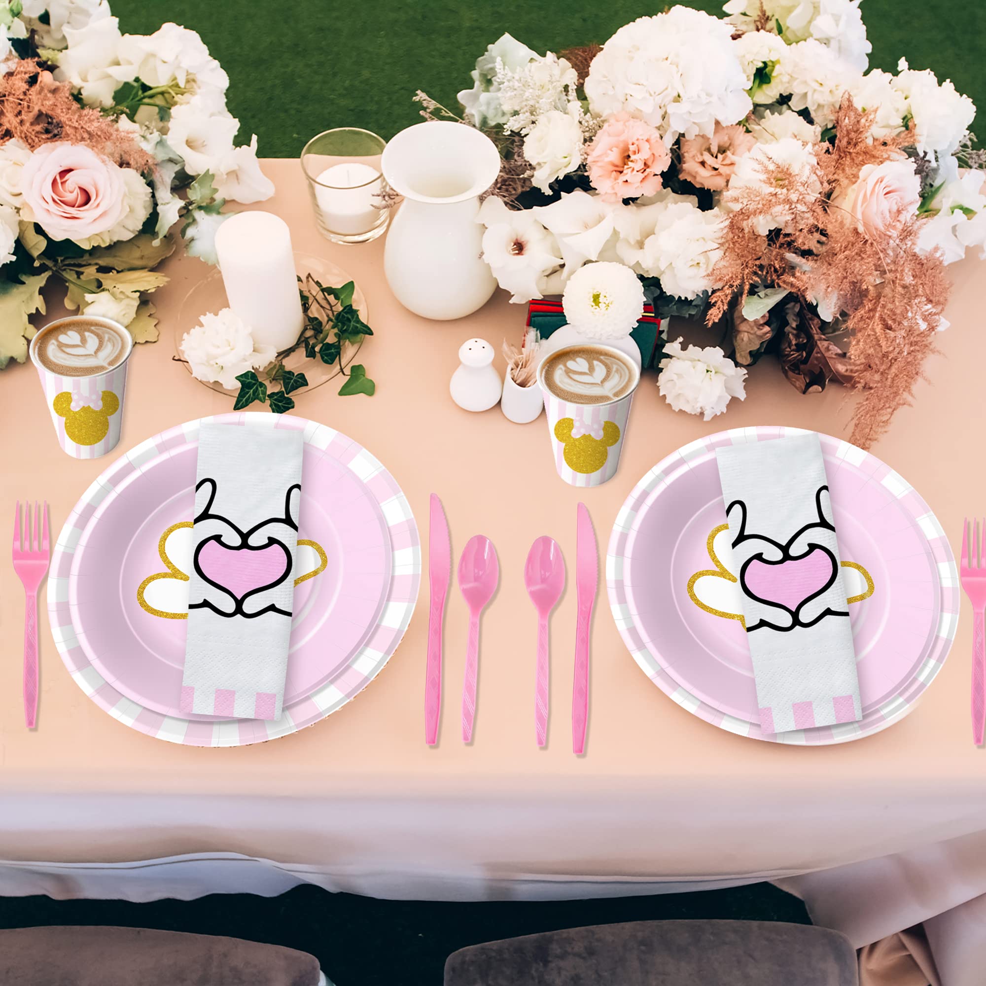 HIPVVILD Minnie Birthday Party Supplies, Minnie Theme Mouse Decorations Tableware, Plate, Napkin, Cup, Backdrop, Balloon Arch, Tablecloth, Cutlery, Minnie 1st 2nd 3rd Birthday Decorations | Serve 24