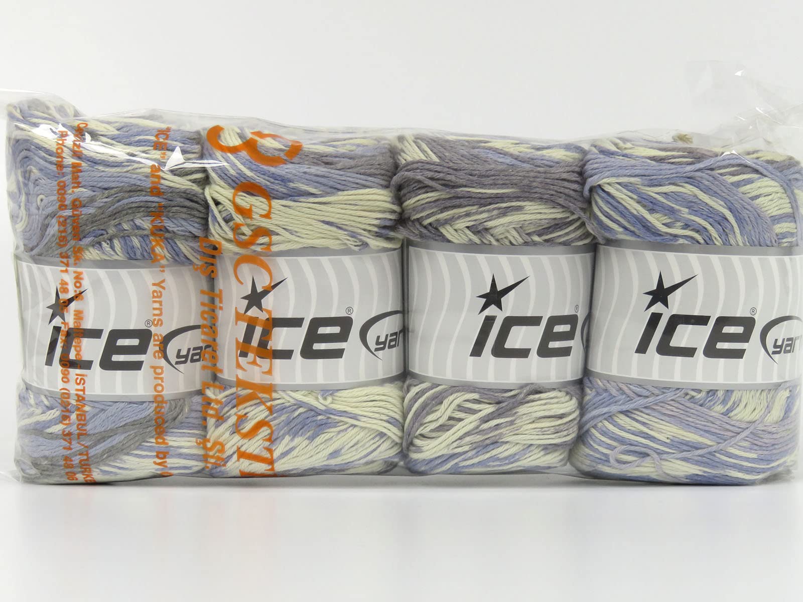 Lot of 4 x 100gr Skeins Ice Yarns Jacquard Cotton (60% Cotton) Yarn Cream Grey Light Blue