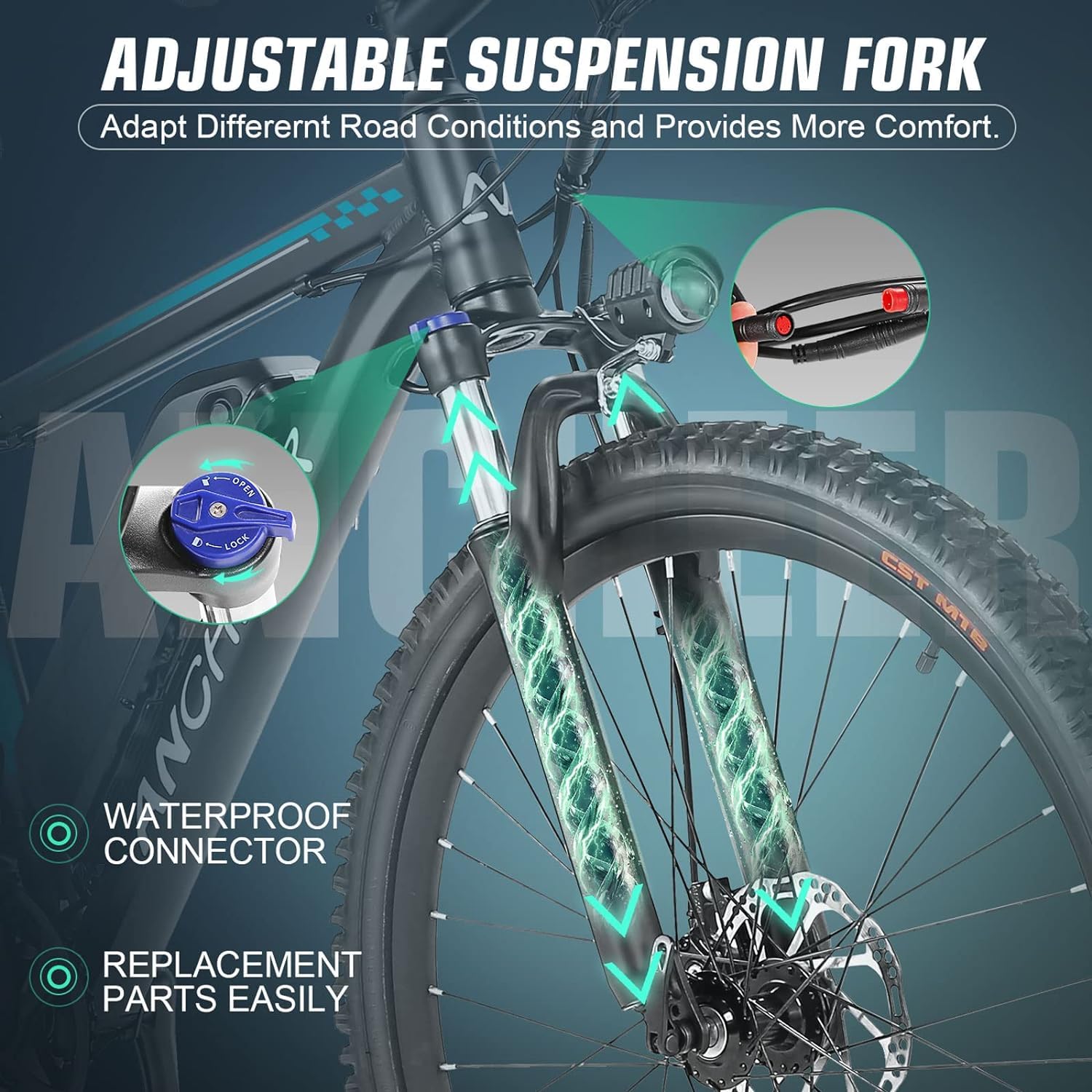 ANCHEER Electric Bike for Adults, 500W EBike, 500WH E Bike, 3.5H Fast Charge, 21-Speed Gears Bikes, 26 * 2.1'' Mountain Digital Display, Cruise Control, Ebikes, Blue