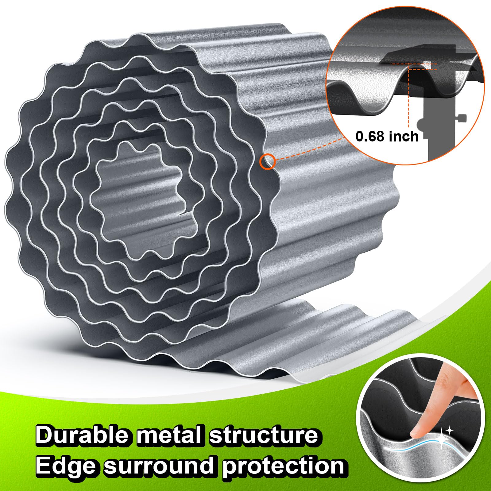 LAVEVE Corrugated Metal Garden Edging 4" x 10Ft, Landscape Edging Border for Lawn, Flower Bed, Garden Fence, Paver Edging (Silver)