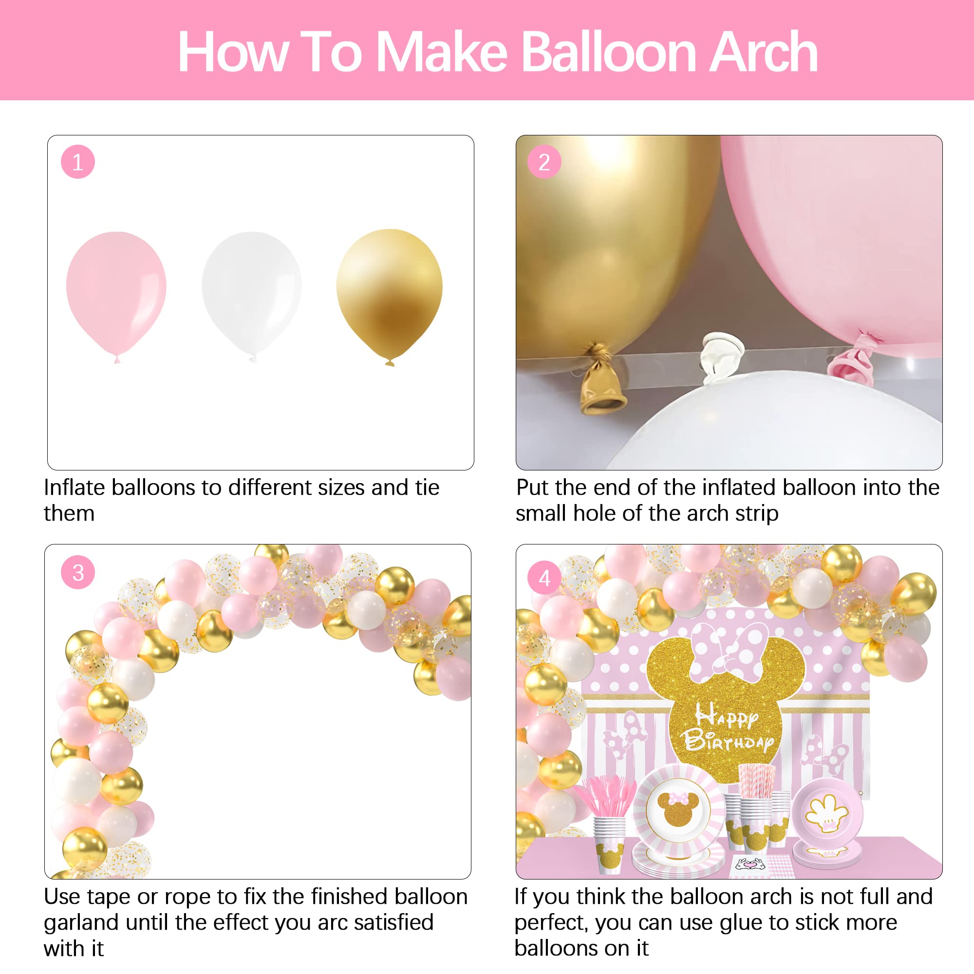 HIPVVILD Minnie Birthday Party Supplies, Minnie Theme Mouse Decorations Tableware, Plate, Napkin, Cup, Backdrop, Balloon Arch, Tablecloth, Cutlery, Minnie 1st 2nd 3rd Birthday Decorations | Serve 24