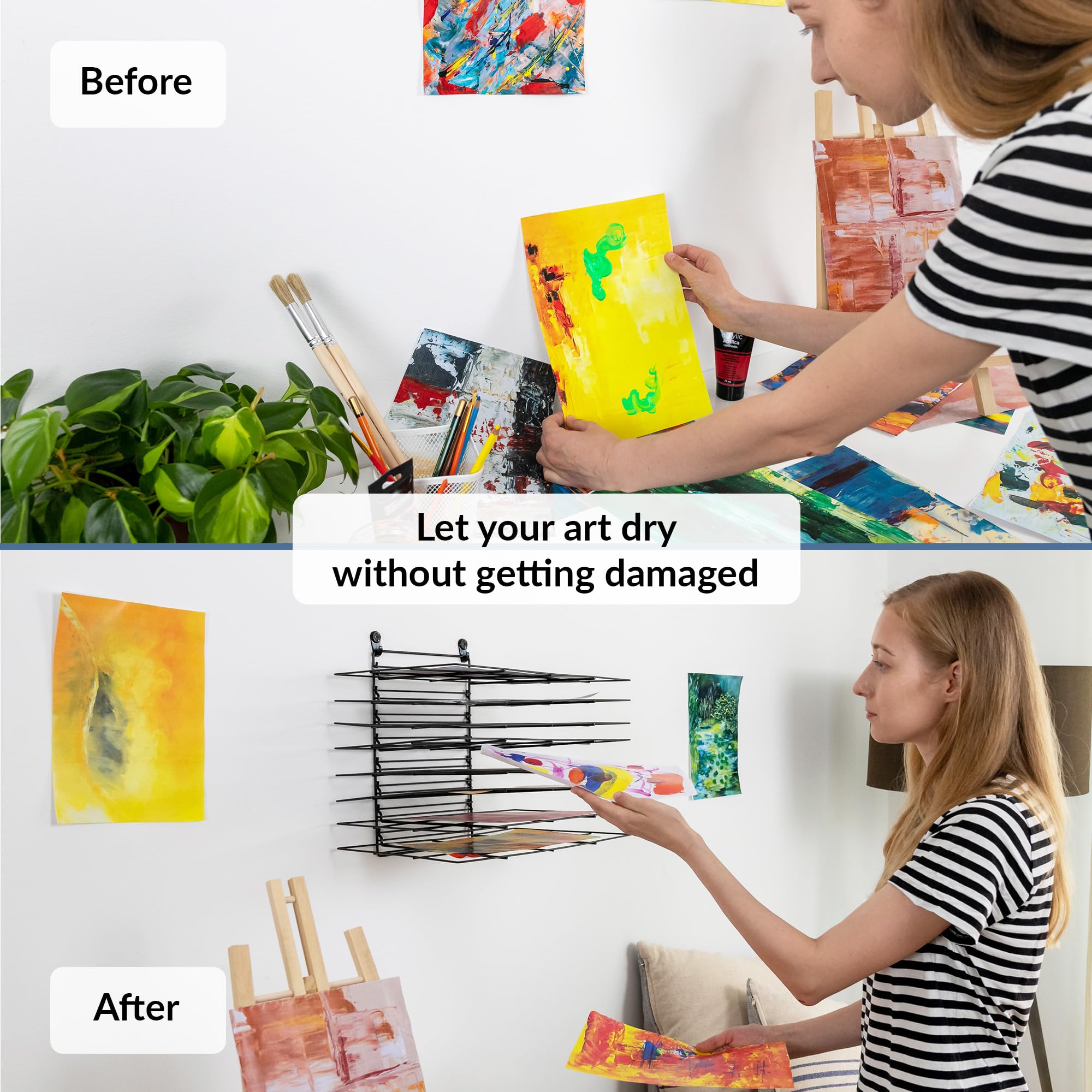 Art Drying Rack Hanging for Classroom | Small Hangable Paint Drying Rack | 8 Removable Shelves | Canvas Rack Art Storage | Painting Drying Rack with Hooks | Stack Rack for Painting, Drawings, And More