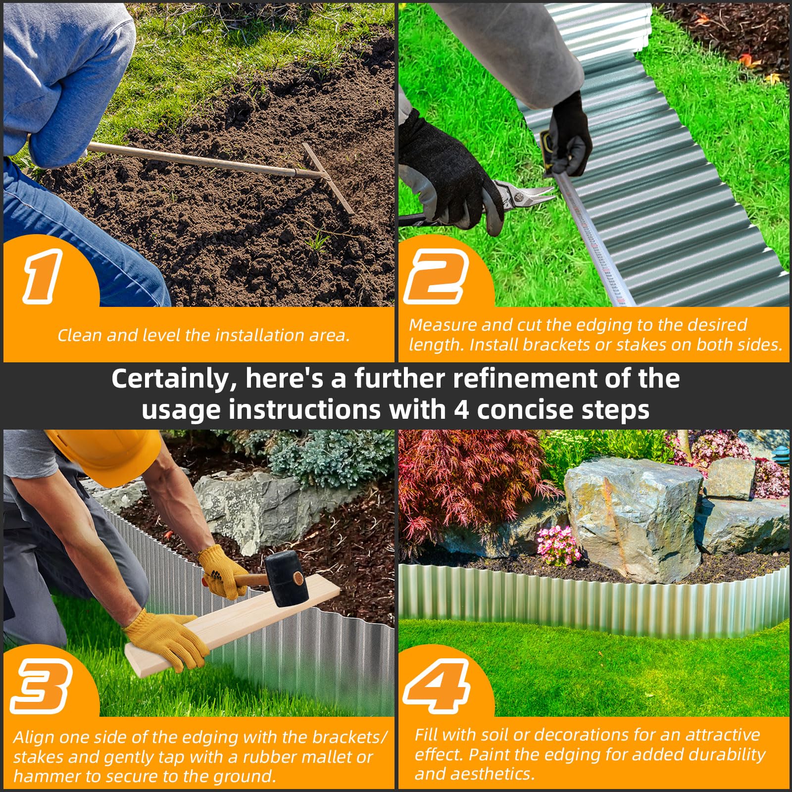 LAVEVE Corrugated Metal Garden Edging 4" x 10Ft, Landscape Edging Border for Lawn, Flower Bed, Garden Fence, Paver Edging (Silver)