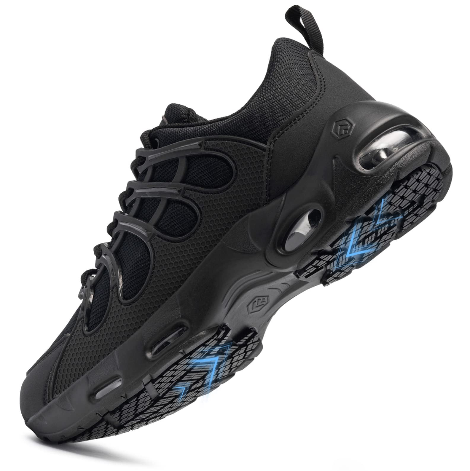 LARNMERN Men Non Slip Work Shoes Sneakers Chef Kitchen Restaurant Mens Slip Resistant Air Cushion Shoes Casual Walking Trainer, Black 13
