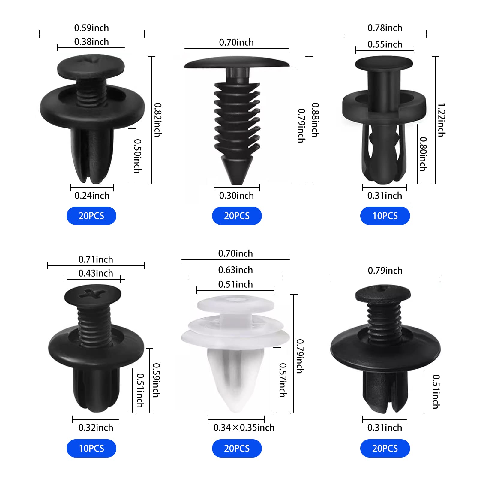 100 PCS Retainer Clips Push Type Fasteners, Expansion Screws Replacement Kit, Bumper Push Rivet Clips with Remover Tool, Car Universal Snap Clips (Black & White)