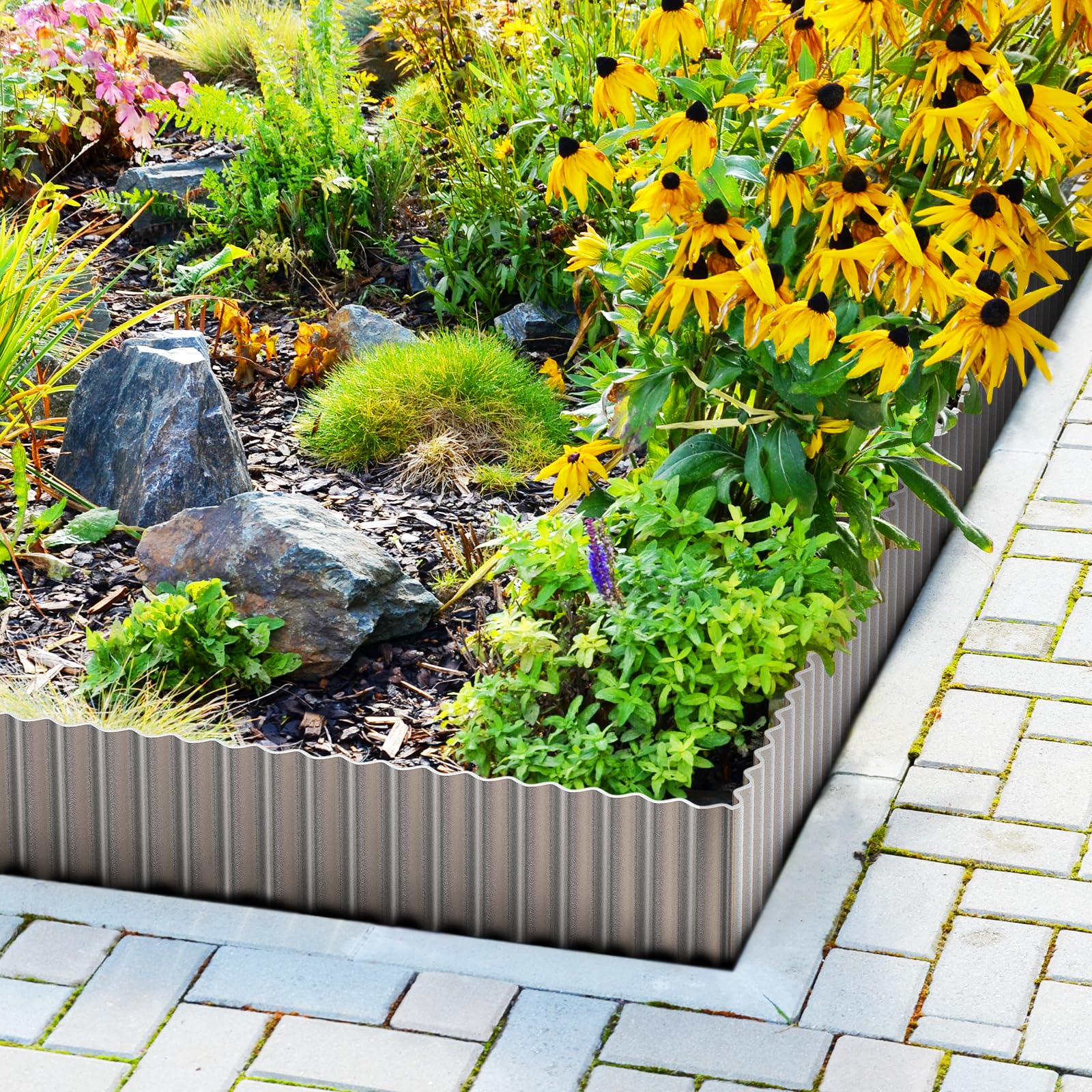 LAVEVE Corrugated Metal Garden Edging 4" x 10Ft, Landscape Edging Border for Lawn, Flower Bed, Garden Fence, Paver Edging (Silver)