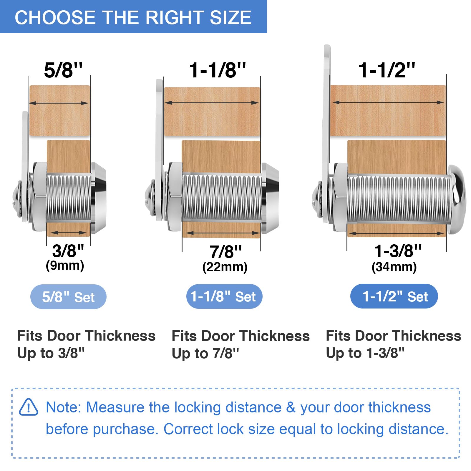Cylinnda Cabinet Locks (3 Pack, Zinc Alloy), Keyed Alike Cam Lock for Tool Box, RV Storage, Mailbox, 5/8"