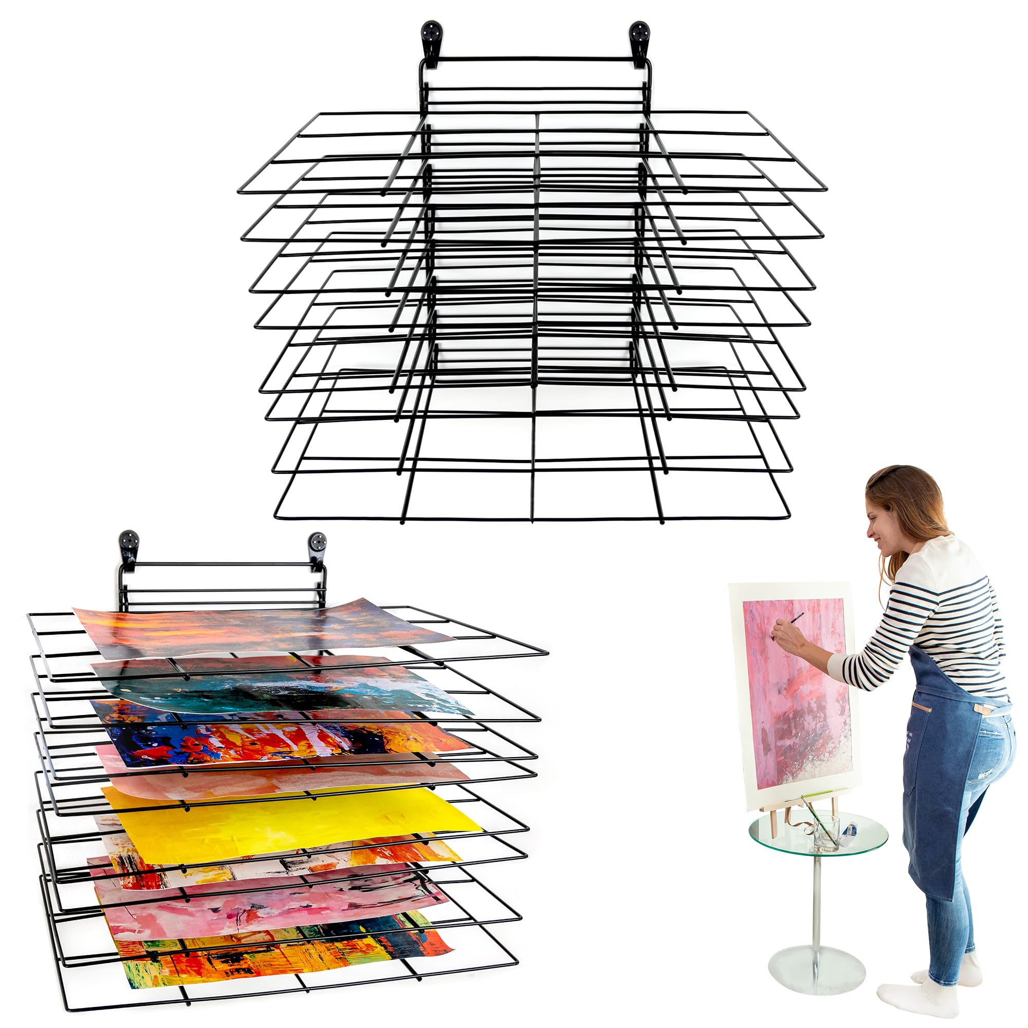 Art Drying Rack Hanging for Classroom | Small Hangable Paint Drying Rack | 8 Removable Shelves | Canvas Rack Art Storage | Painting Drying Rack with Hooks | Stack Rack for Painting, Drawings, And More