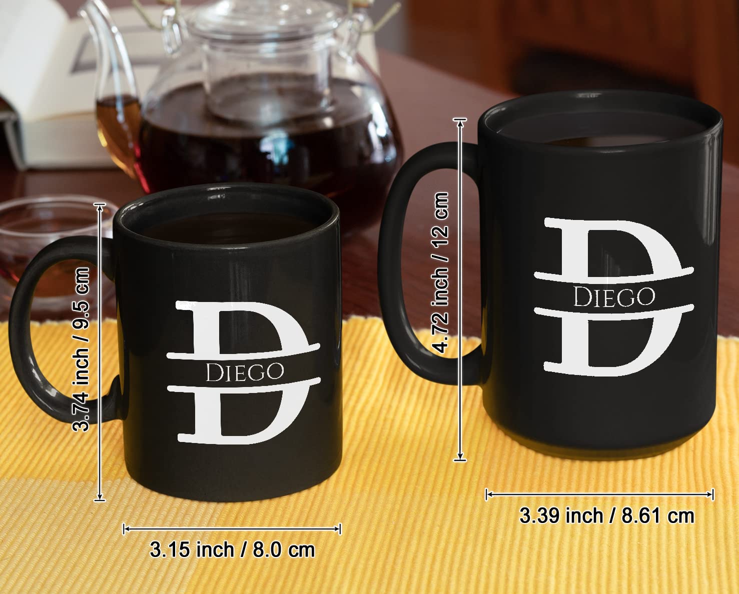Personalized Monogram Coffee Mug, Initial Letter D Customized for Women Men Girls Boys Dads Moms Friends, Taza de Café Personalizada Con Monograma, Letra Inicial - Black Mug Letter D 11oz