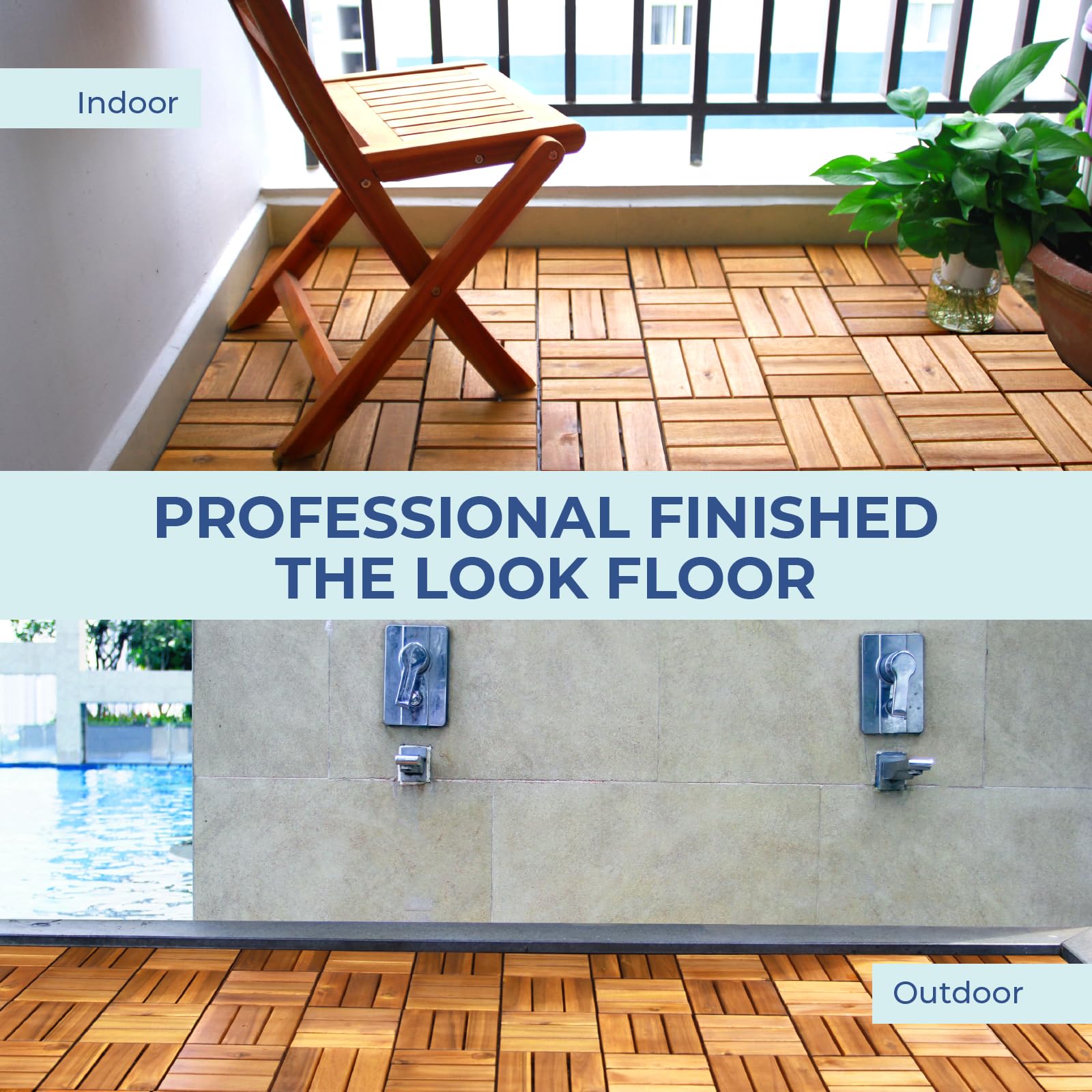 CLOVERHOLM 4Pcs Loop Ends Side Trim, 12 Inch Length Interlocking Deck Tile Edges, Outdoor Patio Flooring, Wooden Balcony Floor, Sturdy and Enduring Acacia Wood, Natural