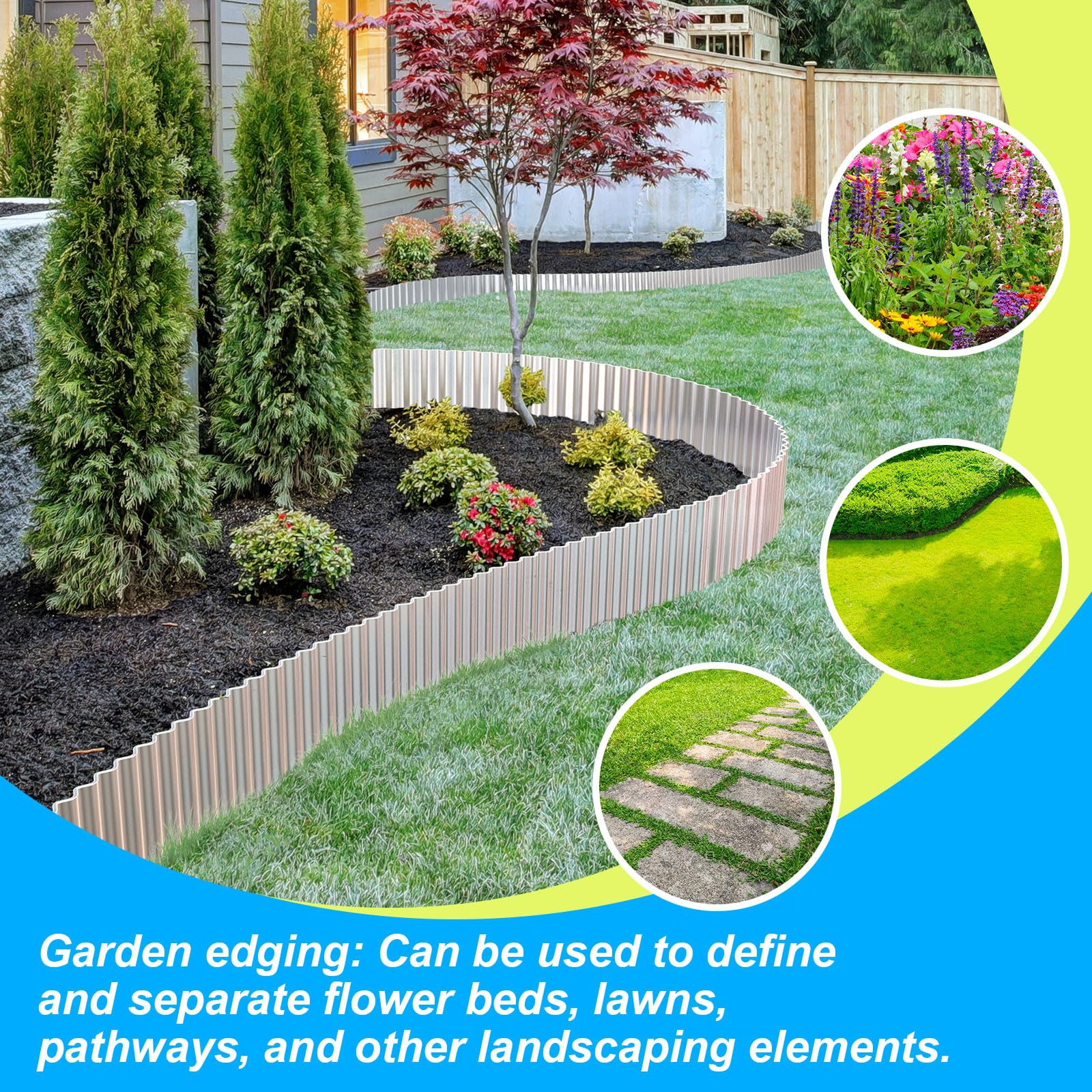 LAVEVE Corrugated Metal Garden Edging 4" x 10Ft, Landscape Edging Border for Lawn, Flower Bed, Garden Fence, Paver Edging (Silver)