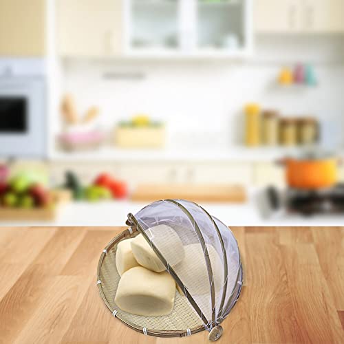 Serving Baskets Covered Round Bamboo Serving Food Tent Basket Bread Storage Container with Mesh Food Nets Fruit Cover