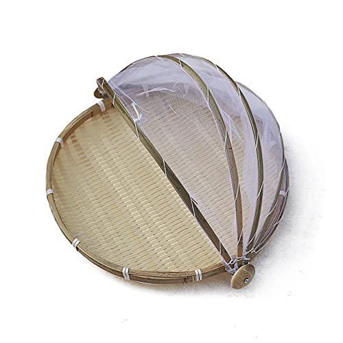 Serving Baskets Covered Round Bamboo Serving Food Tent Basket Bread Storage Container with Mesh Food Nets Fruit Cover